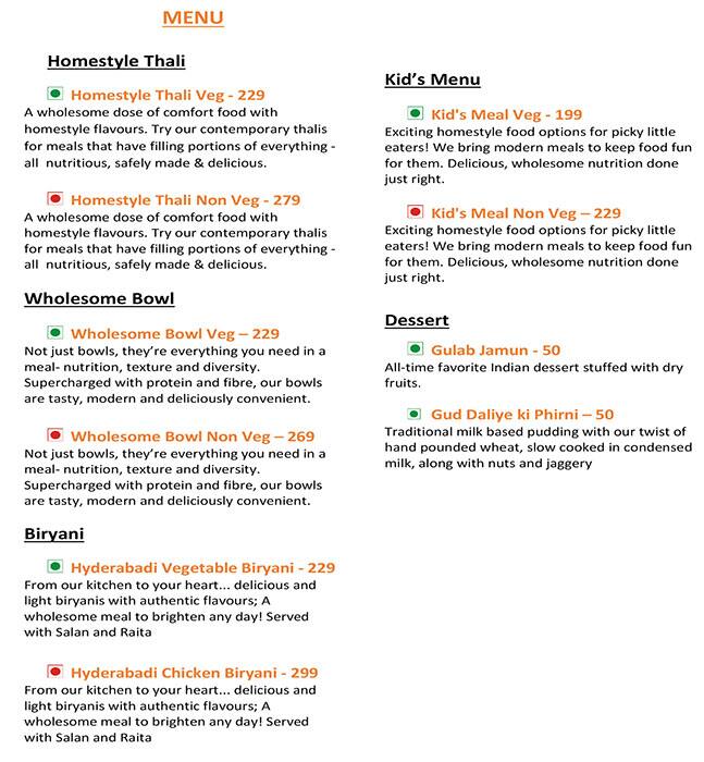 Menu of My Meal, HSR, Bangalore