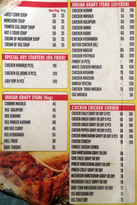 Menu at Chicken Cafe, Mangaluru