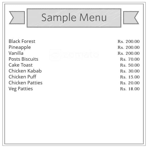Menu of City Bakers, Mahakali, Mumbai