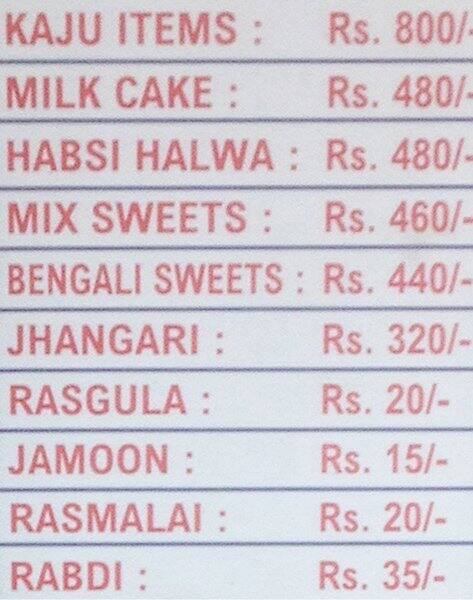 Mithai Ghar Menu, Menu for Mithai Ghar, Shivajinagar, Bangalore - Zomato
