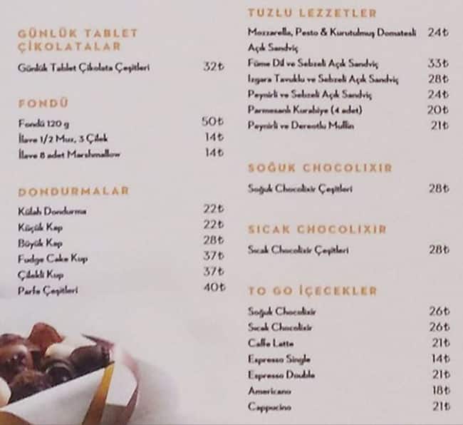 Menu at Godiva, Istanbul, Bagdat Cad. No: 412
