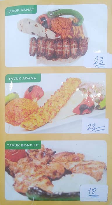 Menu at Uludağ Bursa Kebap, Istanbul