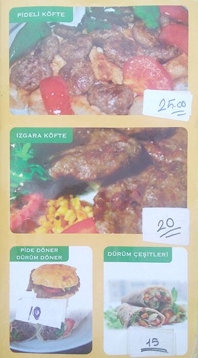 Menu at Uludağ Bursa Kebap, Istanbul