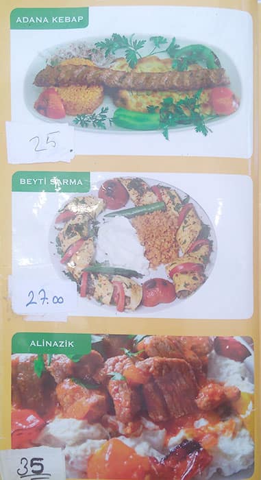 Menu at Uludağ Bursa Kebap, Istanbul
