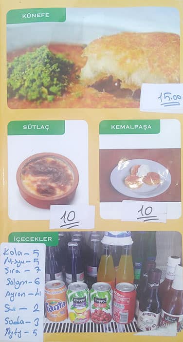 Menu at Uludağ Bursa Kebap, Istanbul