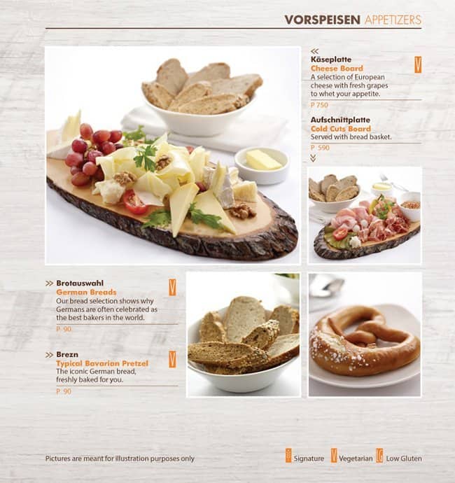 Menu at Brotzeit restaurant, Mandaluyong