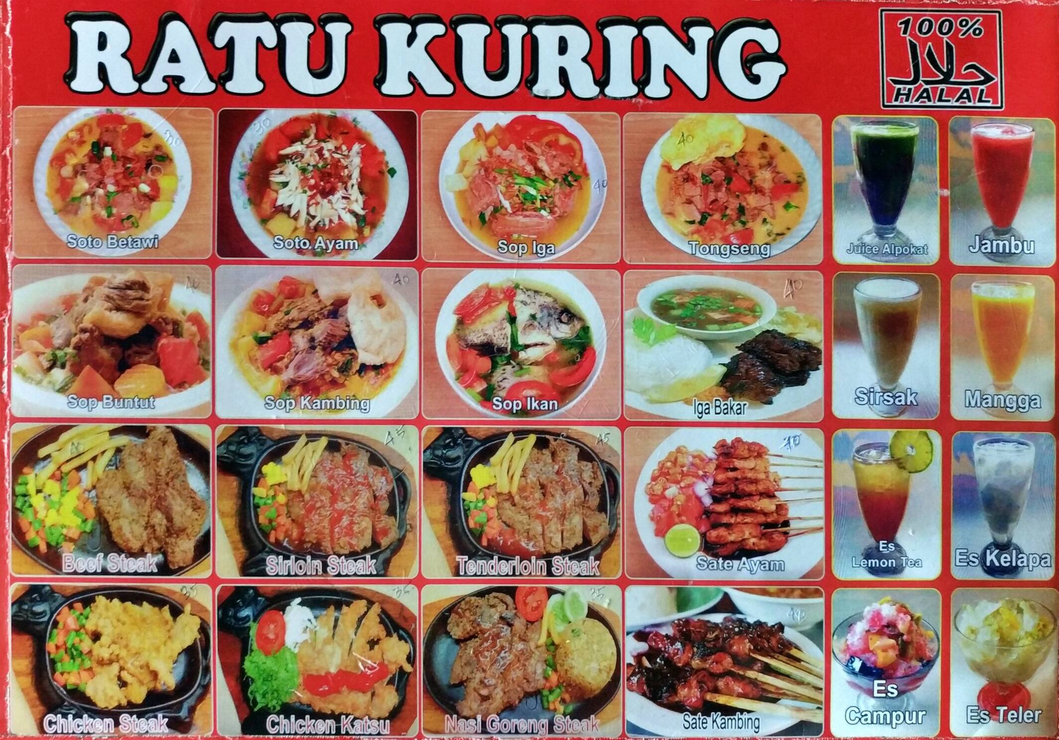 Menu at Ratu Kuring restaurant, Depok