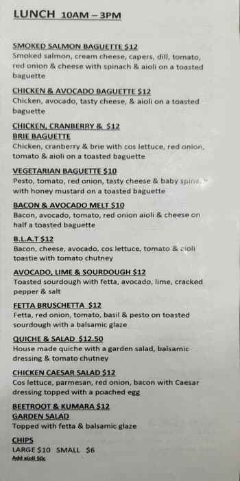 Menu at Heart & Soul restaurant, Mount Evelyn