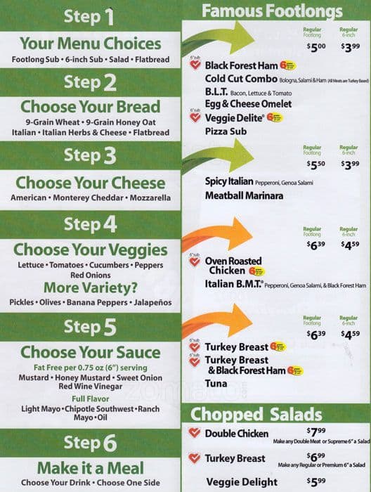Subway Menu, Menu for Subway, Jamaica, New York City - Urbanspoon/Zomato