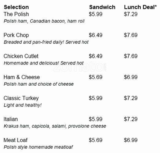 Menu at Baltic European Deli, Boston