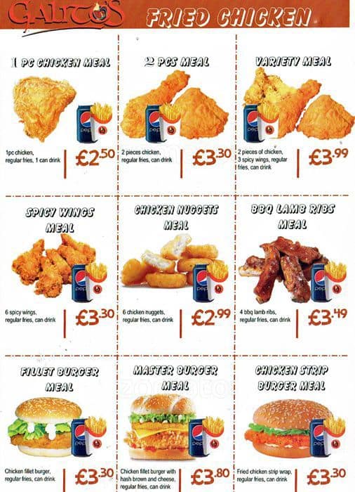 Carta del restaurante Galitos Piri Piri, Morden, 6 Morden Court Parade