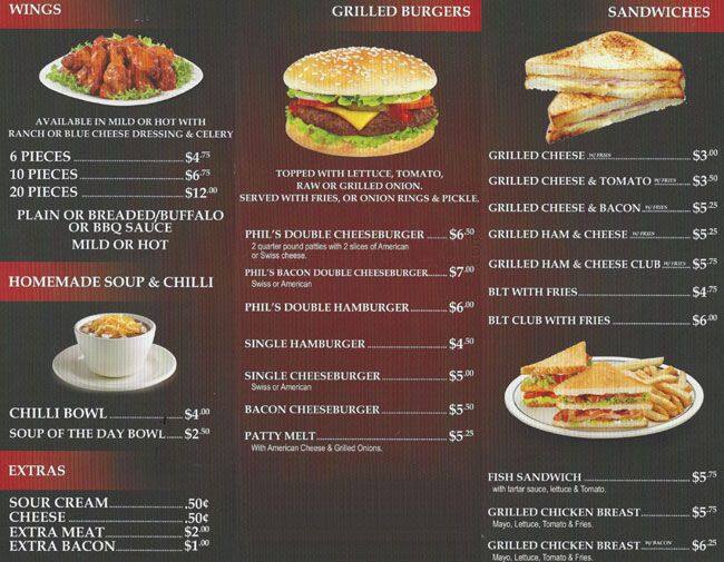 Menu at Phil's Sports Bar & Grill, Brookfield, Burlington Ave