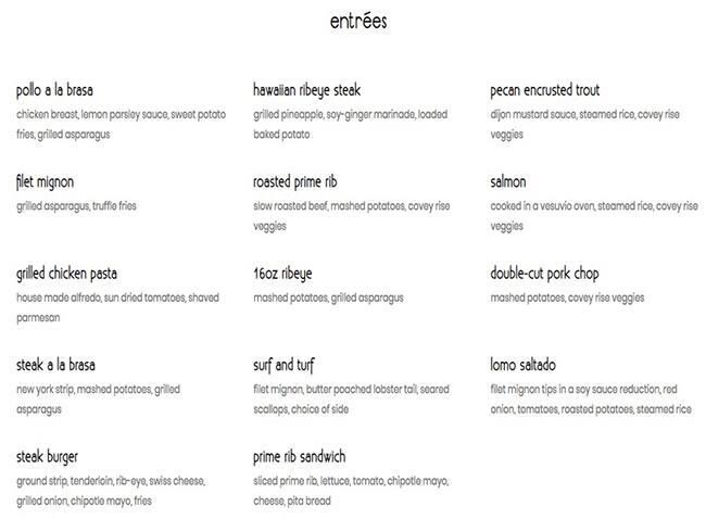 Menu at One Thirteen restaurant, Hammond