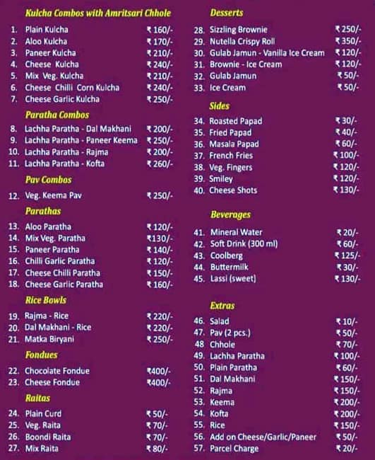 Menu of Amritsari Hatti, Nana Mava, Rajkot