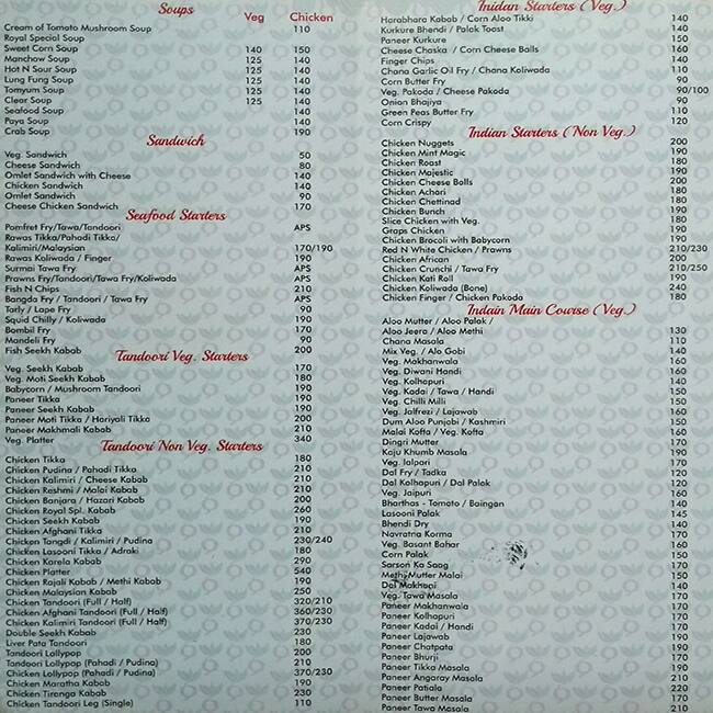 Royal Menu, Menu for Royal, Chakala, Mumbai - Zomato