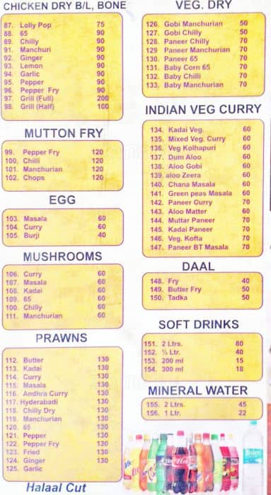 Menu at Ruchi Kitchen, Bengaluru