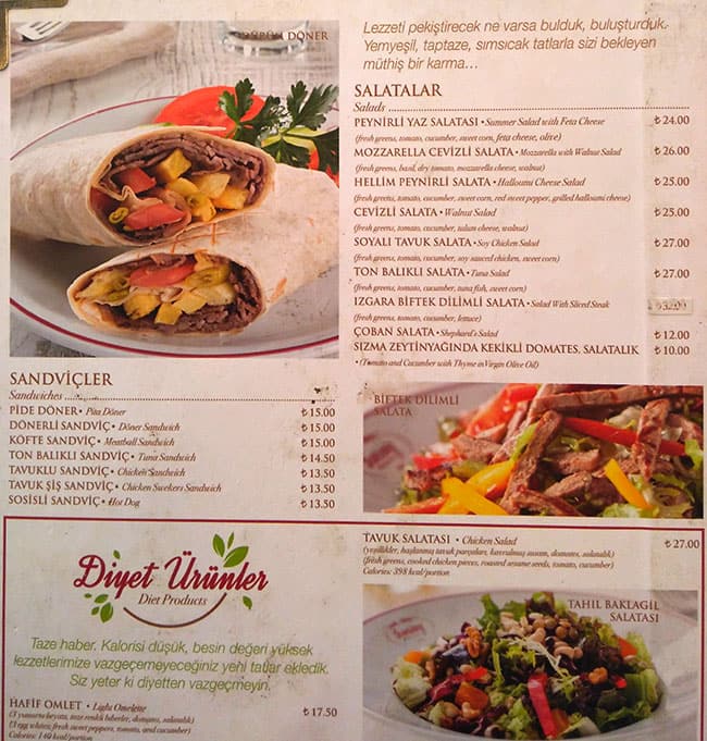 Menu at Saray Muhallebicisi, Istanbul, Dede Korkut Sok.