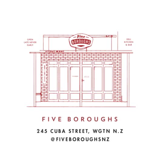 Menu at Five Boroughs restaurant, Wellington, 245 Cuba St