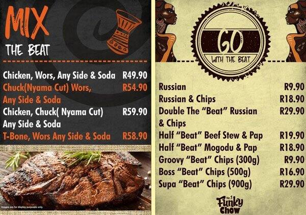 Menu at Beat Sunnyside restaurant, Pretoria