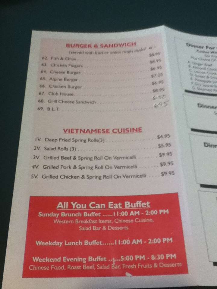 Menu at Diamond Valley Restaurant Ltd, Black Diamond