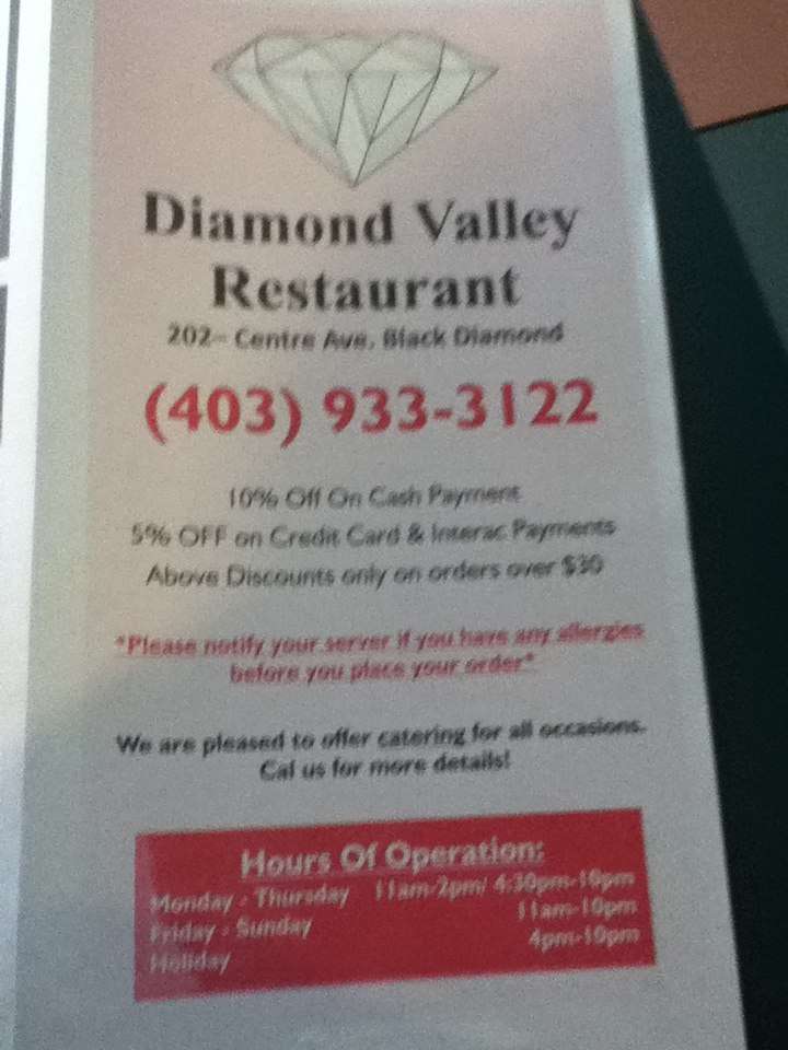 Menu at Diamond Valley Restaurant Ltd, Black Diamond