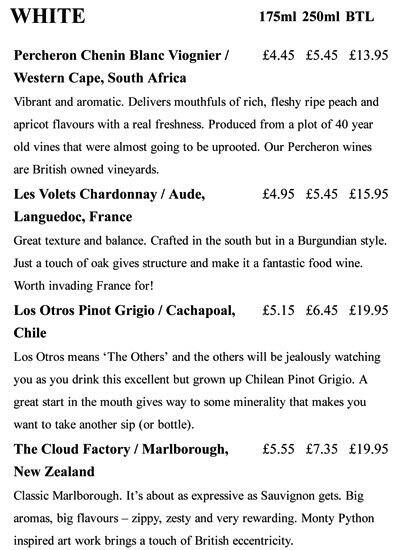 Menu at Albina Restaurant, Liverpool