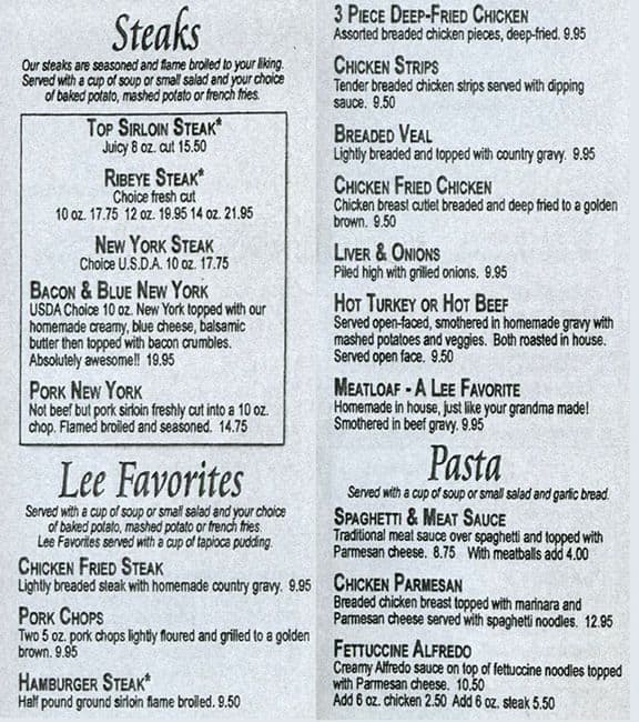 Menu at Lee Restaurant, Enumclaw