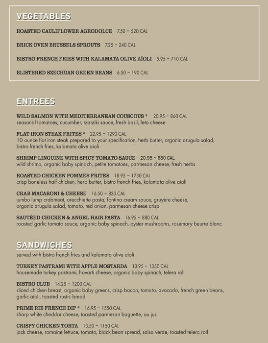 Menu at Nordstrom Cafe Bistro, Lynnwood, Alderwood Mall