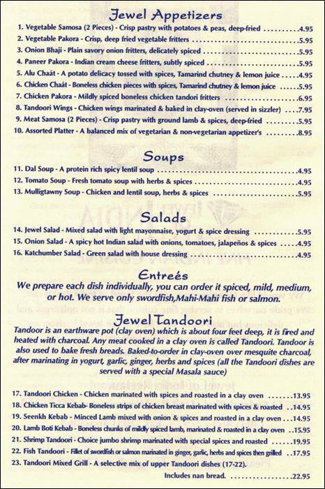 Menu at Jewel of India Restaurant & Bar, Westminster