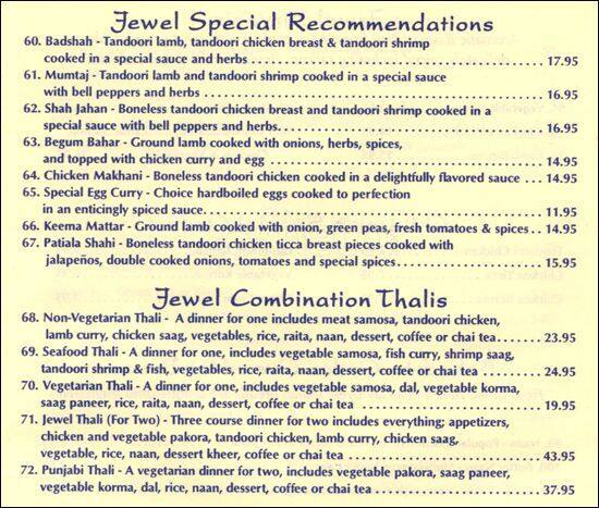 Menu at Jewel of India Restaurant & Bar, Westminster