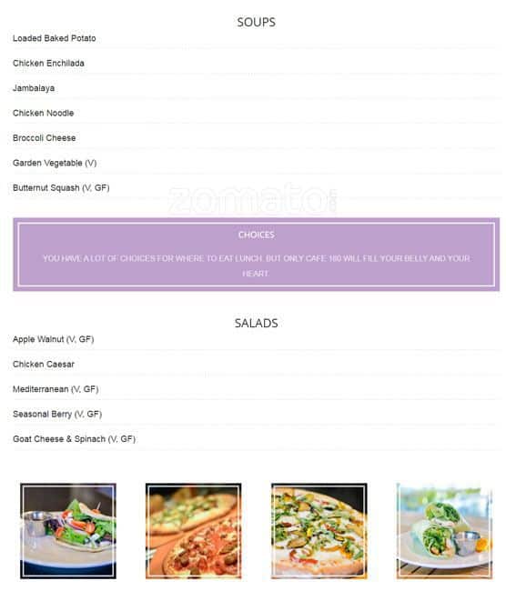 Menu at Cafe 180, Englewood, S Broadway