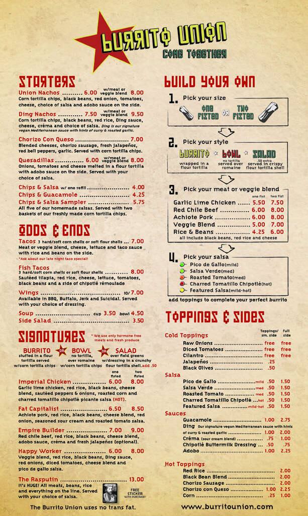 Burrito Union Menu, Menu for Burrito Union, Duluth, Duluth - Urbanspoon ...
