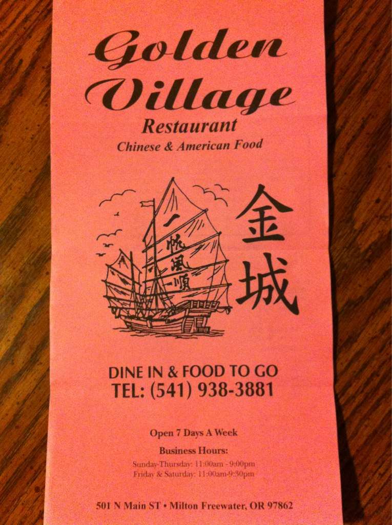 Menu at Golden Village restaurant, Milton-Freewater