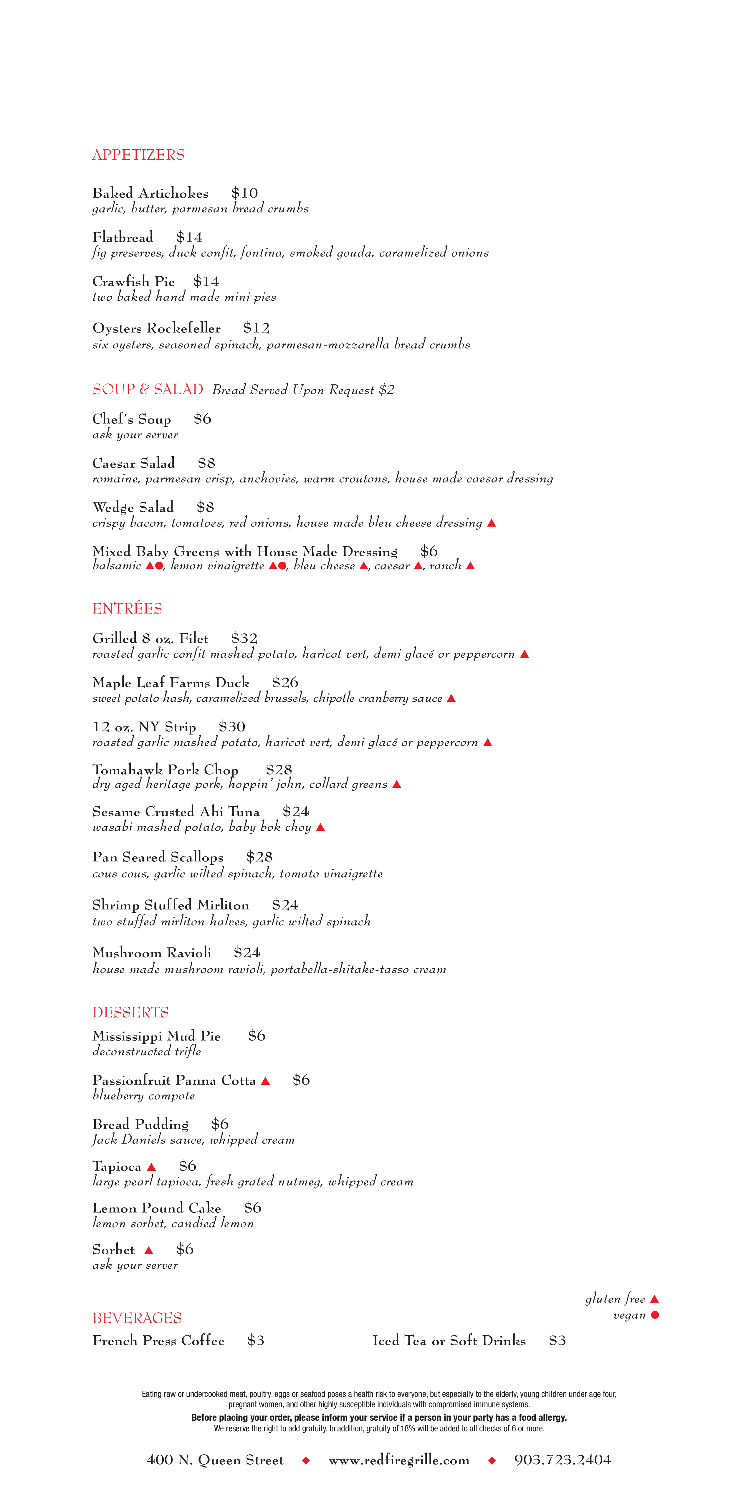 Red Fire Grille Menu, Menu for Red Fire Grille, Palestine, Palestine ...