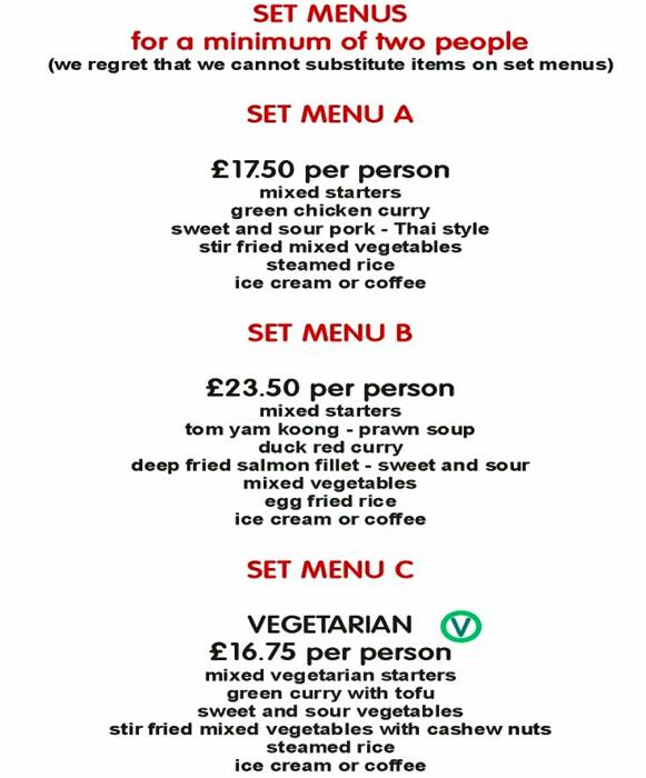 Menu at Tuptim Siam restaurant, Bognor Regis