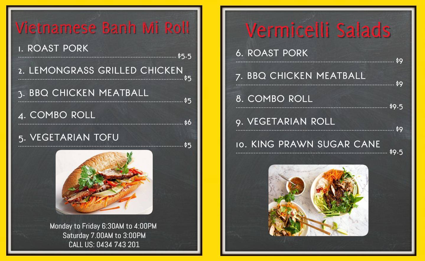 Menu at Vietopia Cafe, Bowden