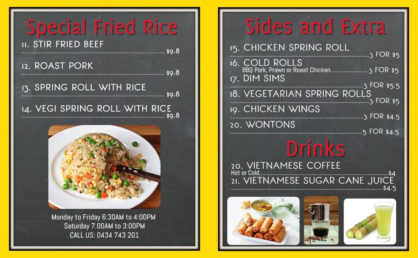 Menu at Vietopia Cafe, Bowden