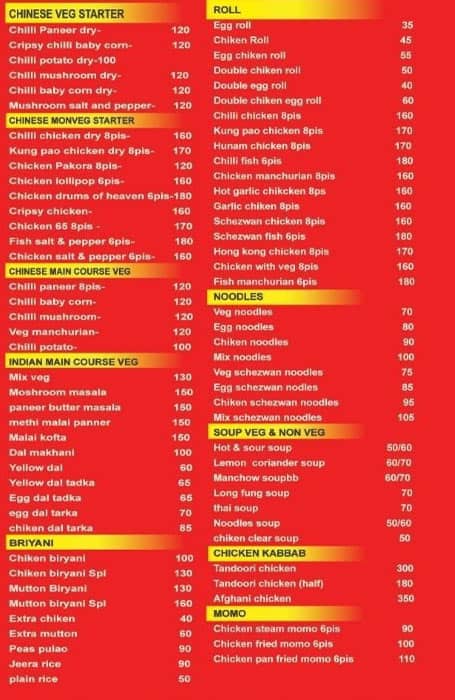 Menu of The Hungry Belly, Narendra Pur, Kolkata