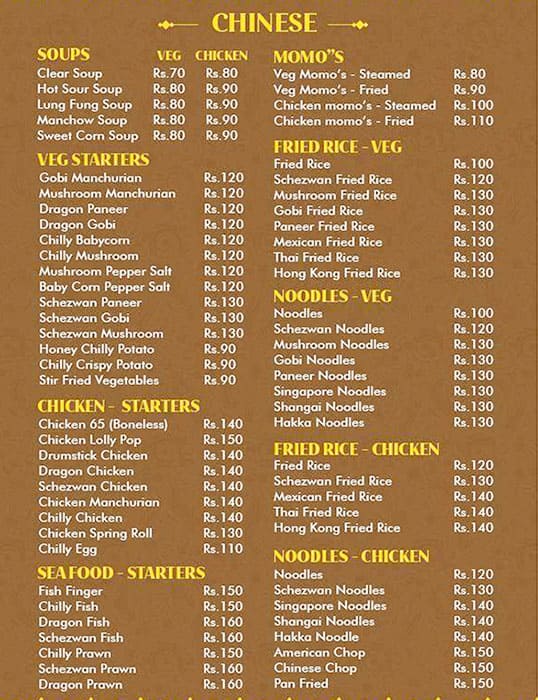 Menu at Madurai Ammachi Mess, Chennai