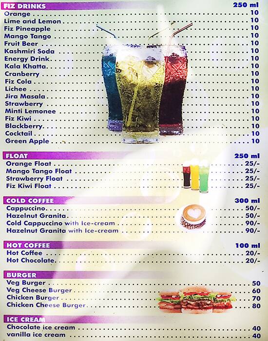 Menu of Fiz Snacks & Soda Pub, Borivali West, Mumbai