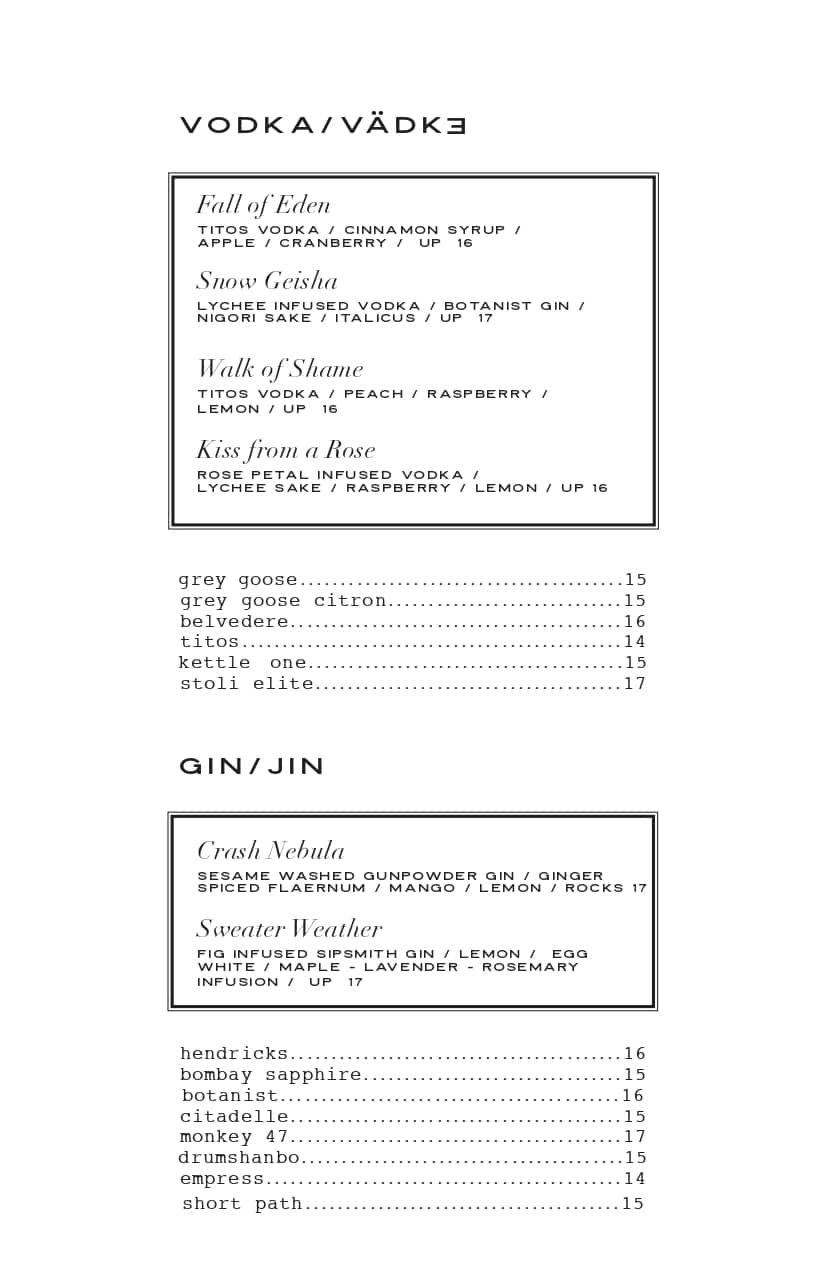 Menu of Prive Lounge, Marina Village, Abu Dhabi
