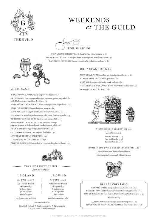 Menu of The Guild, DIFC, Dubai