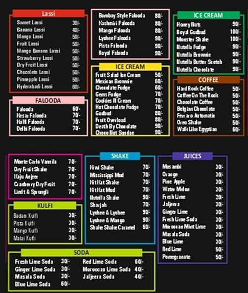 Menu of Cool Moon, Jayanagar, Bangalore