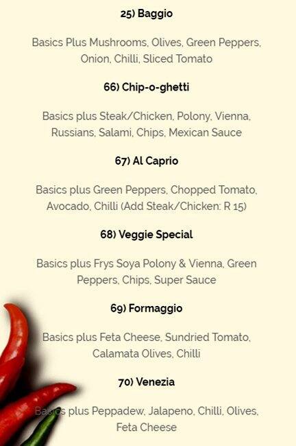 Menu at Pizzaghetti Lenasia restaurant, Lenasia