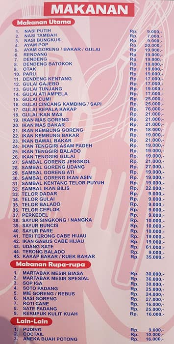 Menu at RM. Sederhana restaurant, Tangerang, Jl. Raden Saleh No.18