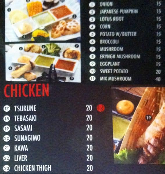 Menu at Robata Jinya restaurant, Jakarta, Gandaria City