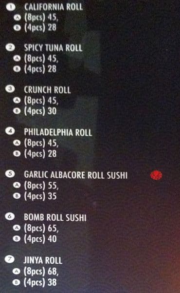 Menu at Robata Jinya restaurant, Jakarta, Gandaria City