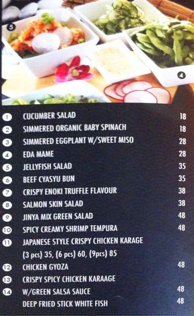 Menu at Robata Jinya restaurant, Jakarta, Gandaria City