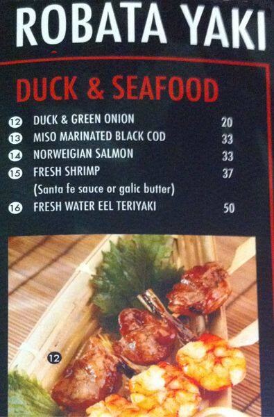 Menu at Robata Jinya restaurant, Jakarta, Gandaria City
