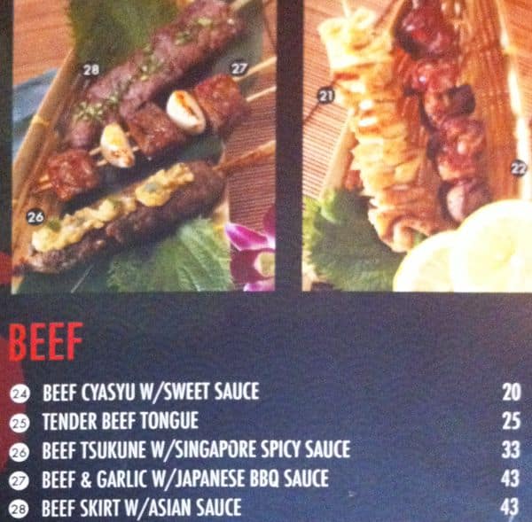 Menu at Robata Jinya restaurant, Jakarta, Gandaria City